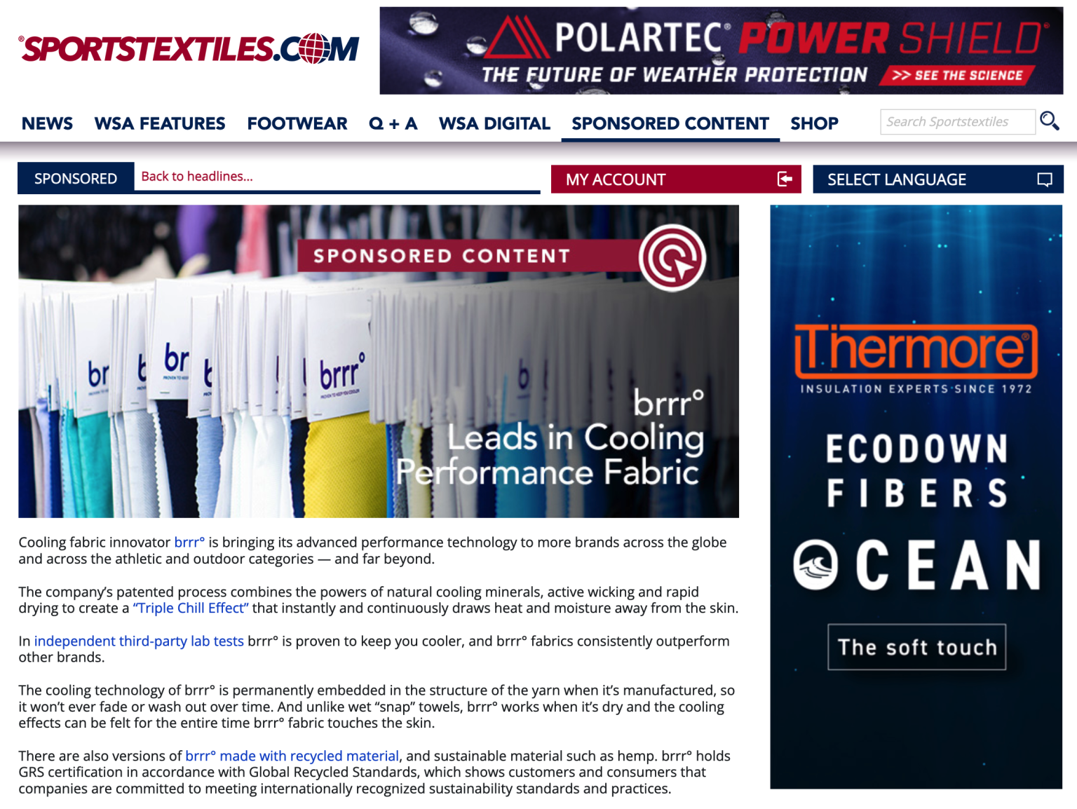 SportsTextiles: brrr° Leads in Cooling Performance Fabric - brrrº