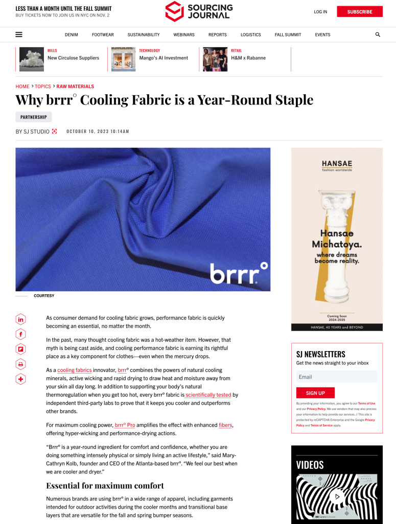 Sourcing Journal: Why brrr° Cooling Fabric is a Year-Round Staple - brrrº